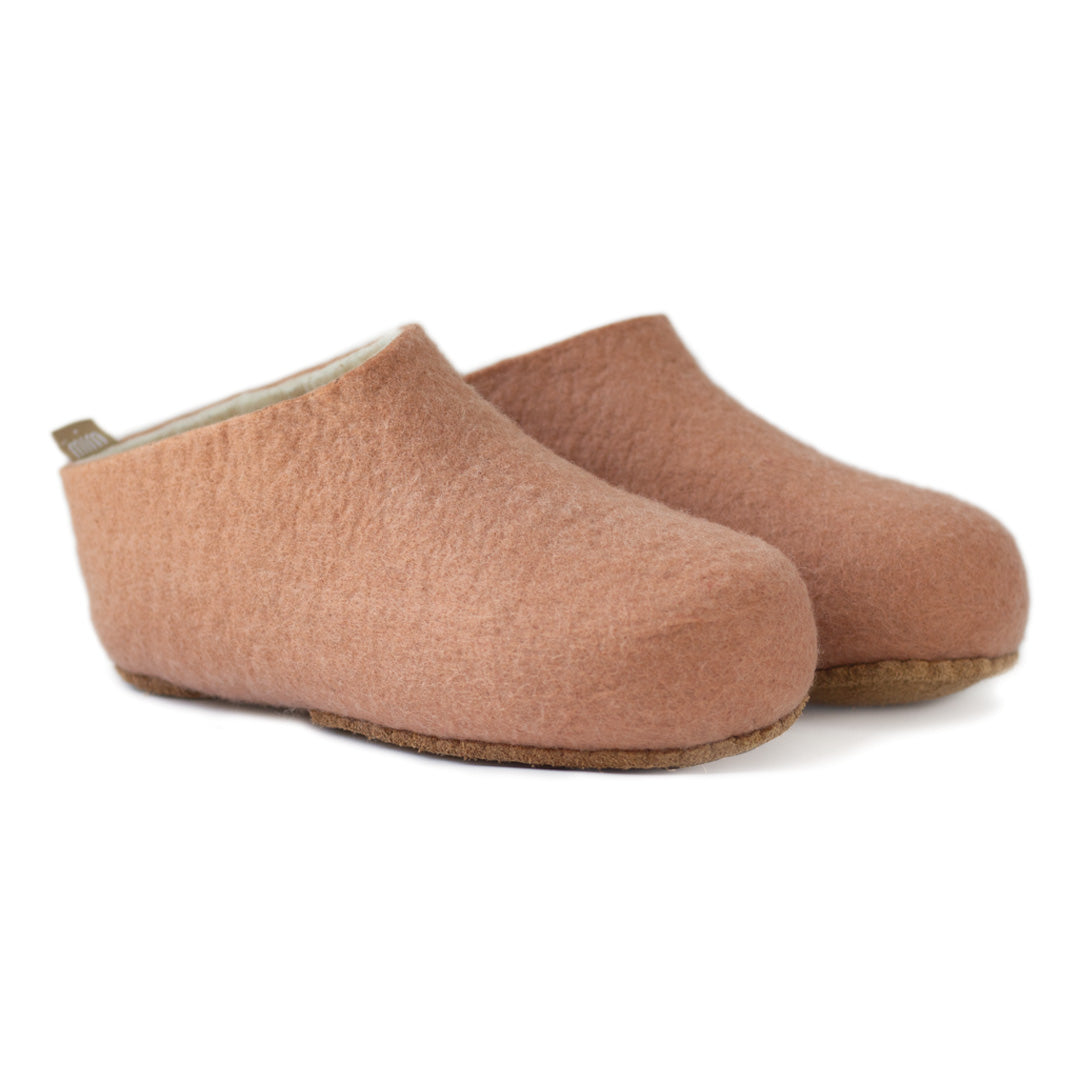 SALE 100% wool felt soft coral slippers with a natural undyed wool int ...